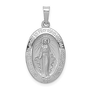 Solid 14k White Gold Virgin Mary Pray for Us Charm Miracle Medal Mary Pendant Charm Medal - 26mm x 15mm