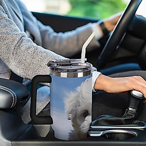 LLUTSNTH 40 Oz Vacuum Tumbler with Black Handle Leakproof Insulated Tumbler Bichon Frise Dog Stainless Steel Travel Mug with Lid And Straw Coffee Cup Cute Water Bottles Cup Holder Friendly