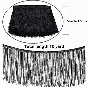 Nonmol Black Fringe Trim Tassel Sewing Trim 6Inch Width 10 Yards Long for Clothes Accessories Latin Wedding Dress DIY Lamp Shade Decoration (Black)