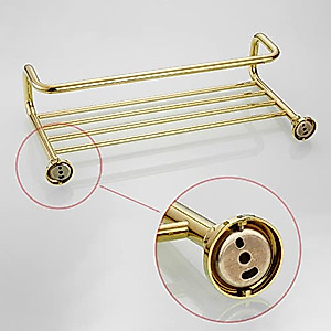 Golden Wall Mounted Bath Towel Rack 2 Layer, Durable Brass Towel Bar Length 60cm Modern Simple Towel Holder for Bathroom Kitchen Home Décor-60x26.5cm