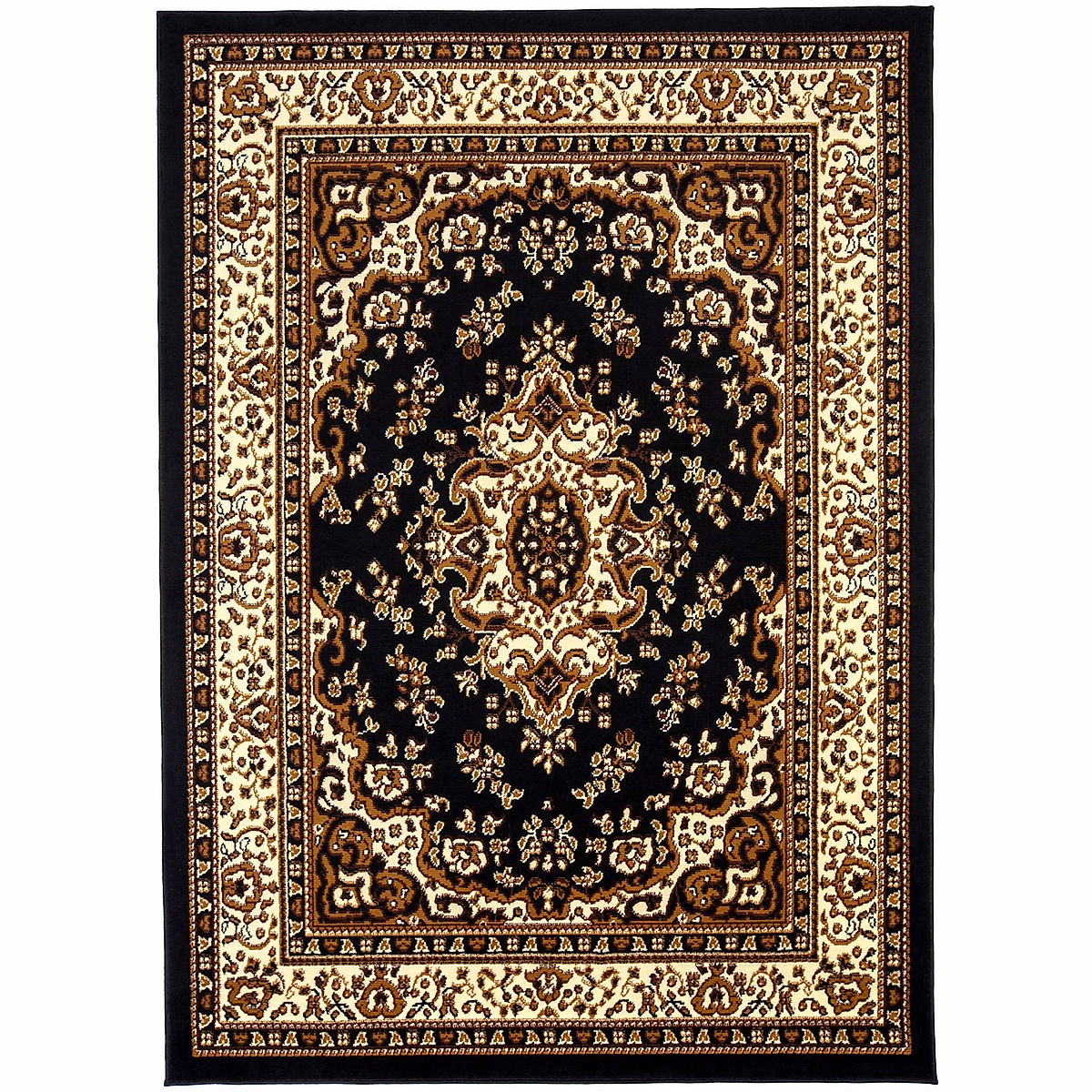 Antep Rugs Kashan King Collection Himalayas Oriental Polypropylene Indoor Area Rug (Black and Beige, 5' x 7')