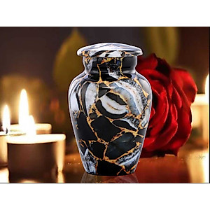 Keepsake Urn | Marble Finish Keepsake Cremation Urn for Ashes | Metal Sharing Urn for Human or Pets Ashes | Mini Memorial Urn with Velvet Bag (Luxury Black)