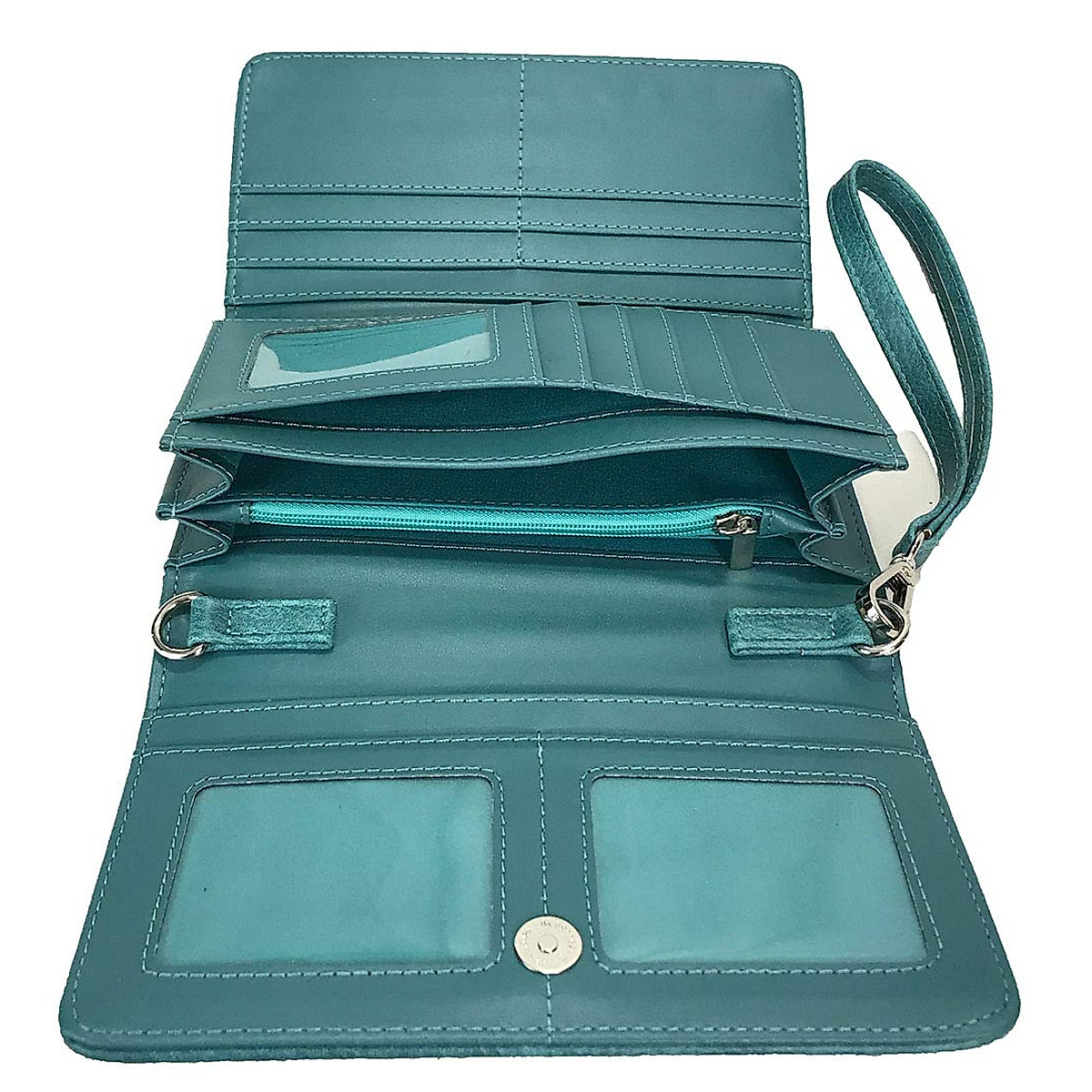 Zzfab Rhinestone Cross Embroidered Floral Western Cross Wallet Turquoise