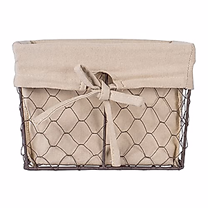 DII Farmhouse Chicken Wire Storage Baskets with Liner, Medium, Rustic Natural, 11x7.88x7", 2 Piece