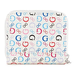 GUESS Women's McKinney Rainbow Logo Small Zip-Around Wallet - White Multi