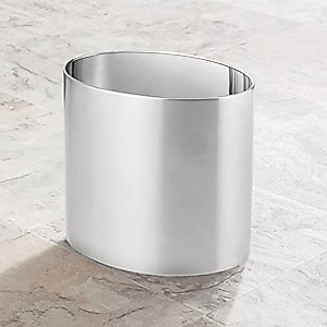 mDesign Stainless Steel Metal Oval Trash Can, Small 2.09 Gallon Wastebasket, Garbage Basket Bin for Bathroom, Bedroom, Kitchen, or Home Office, Holds Waste and Recycle, Mirri Collection, Brushed