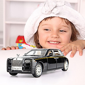 BDTCTK 1/32 Rolls-Royce Phantom Model Car,Zinc Alloy Pull Back Toy car with Sound and Light for Kids Boy Girl Gift (Black)