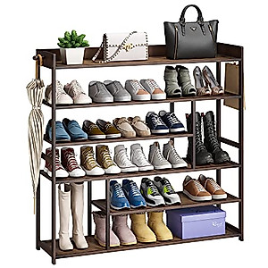BMOSU Bamboo Tall Shoe Rack for Entryway Boots Free Standing Shoe Storage Organizer Large Capacity Shoe Shelf Garage 6 Tier Shoe Rack 24-25 Pairs for Hallway Closet Living Room Bedroom (Brown)