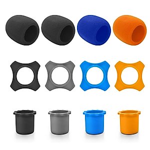 12 Pieces Shakeproof Anti-Rolling Handheld Microphone Windscreen Foam Cover & Mic Protection Silicone Ring & Bottom Rod Sleeve Holder Set for KTV Device(Color Random)