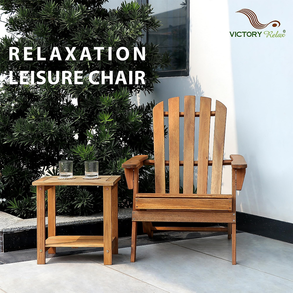 VICTORY RELAX Collapsible Adirondack Chair, 440 LBS Ergonomic Wooden Patio Armchairs with Waterproof and UV Protection Coating, Recliner Chair for Deck, Lawn, Backyard, Garden, Poolside, Fire Pit