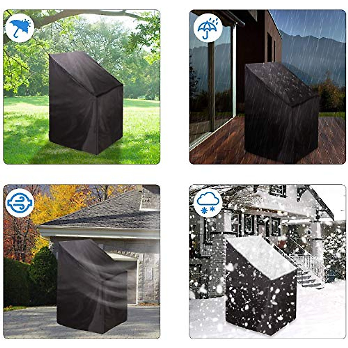 Patio Chair Covers for Outdoor Furniture Waterproof, Heavy Duty Stackable Chairs Cover with Adjustable Hem Cord for Better Fit, Large Cover for Lounge Deep Seat , Black, All Weather Protection (Black)