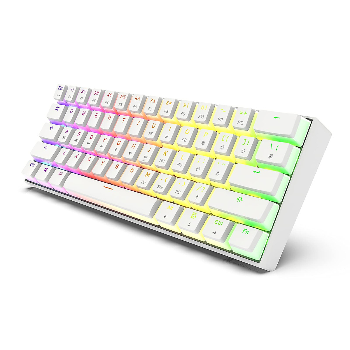 GK GAMAKAY MK61 RGB Pudding Keyboard, 61 Keys Gateron Optical Switch PBT Pudding Keycaps, Hot Swappable Backlit Ultra-Compact Wired Gaming Keyboard for Windows Mac PC Gamers (Brown Switch, White)