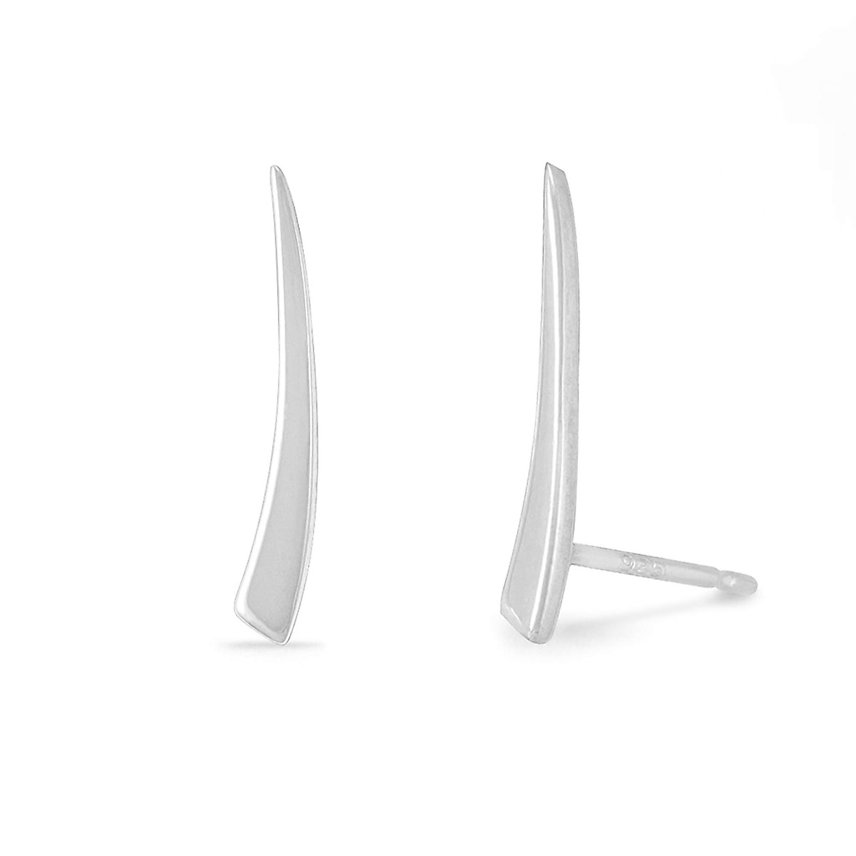 Boma Jewelry Sterling Silver Minimalist Long Curved Pointed Bar Ear Crawler Stud Earrings