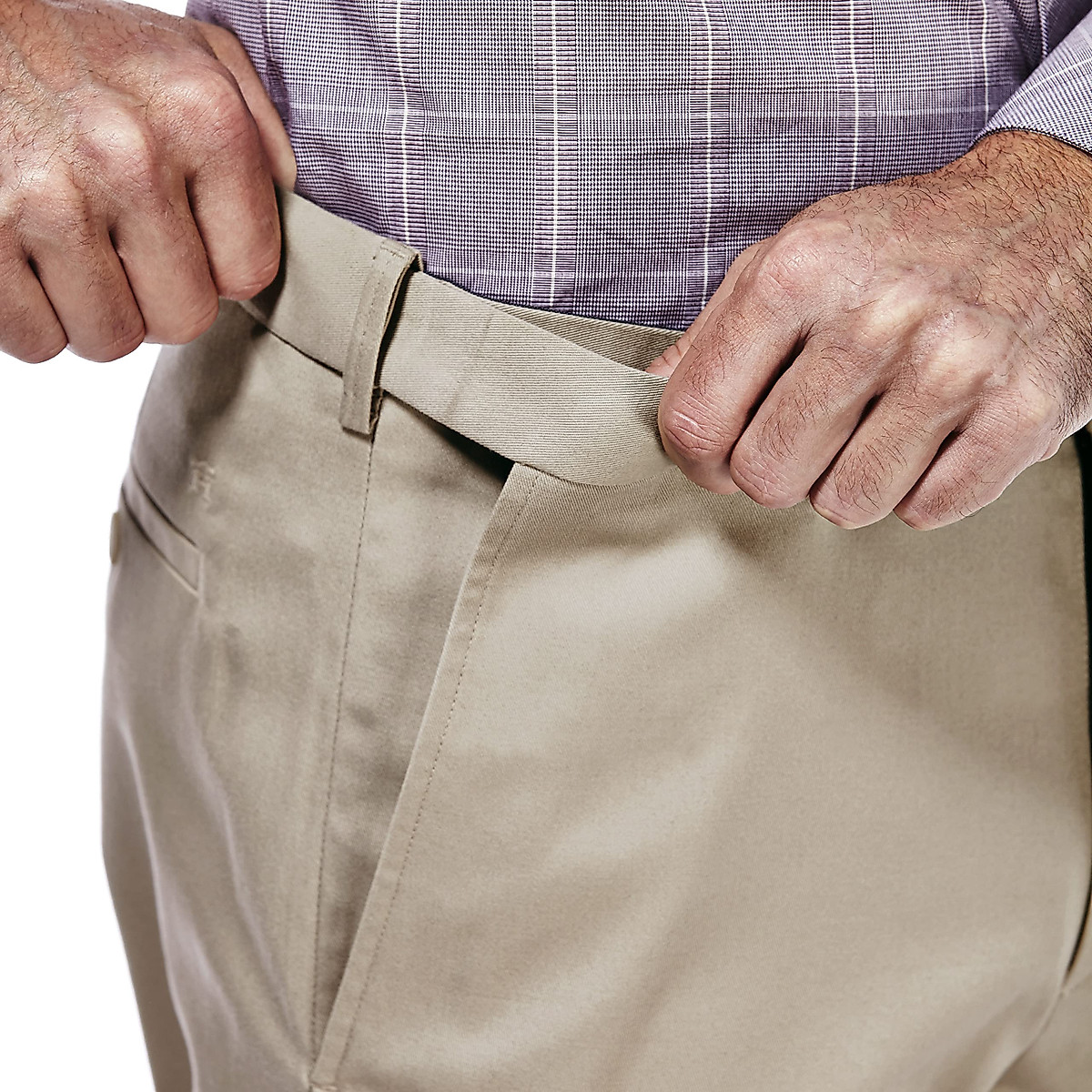 Haggar mens Premium No Iron Khaki Classic Fit Expandable Waist Flat Front Casual Pants, Khaki, 36W x 32L US
