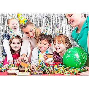 4 Pack Foil Curtains Metallic Fringe Curtains Shimmer Curtain for Birthday Wedding Disco Party Decorations (Silver)