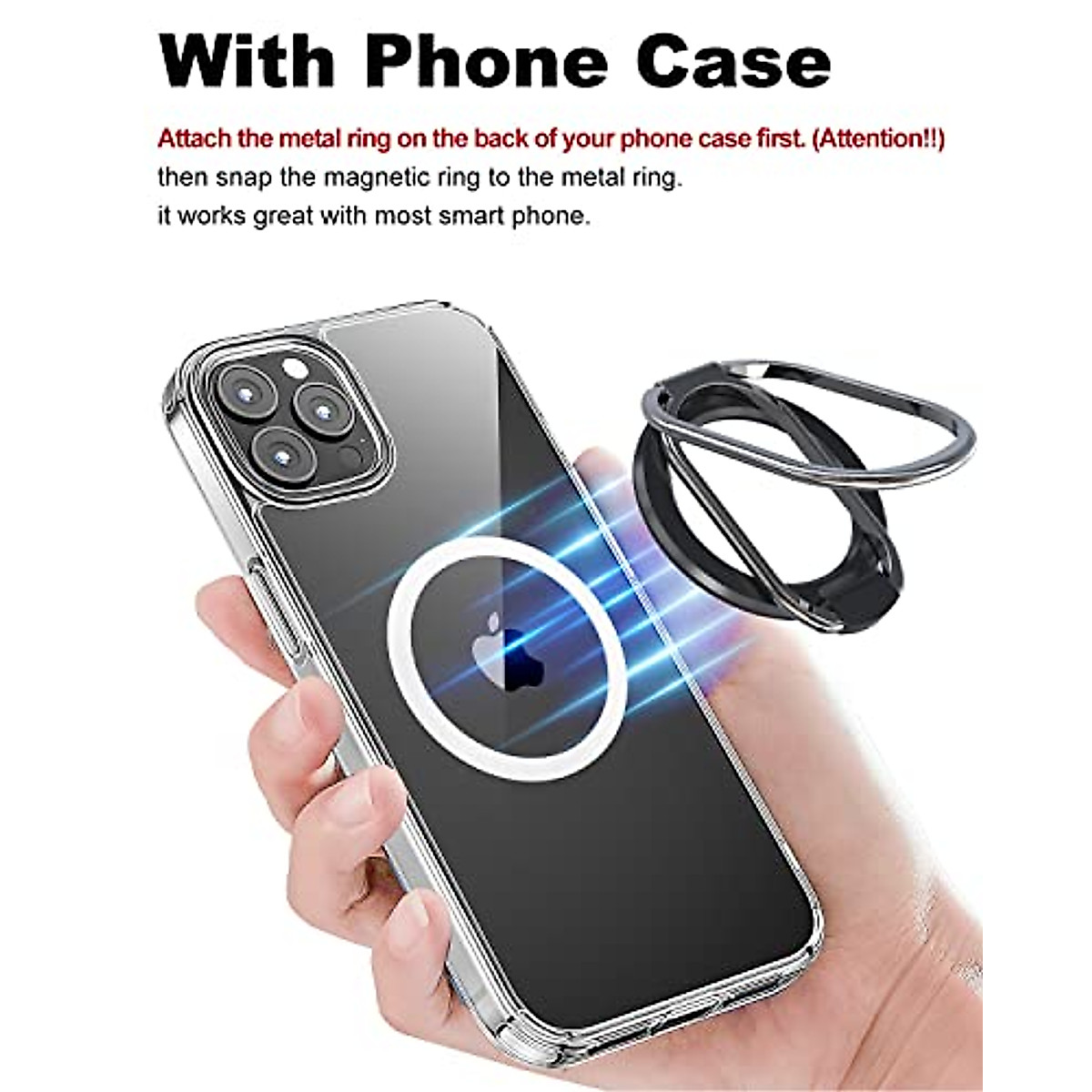 zylee Magnetic Phone Ring Holder Magnetic Phone Grip Magnetic Phone Ring Holder Finger Kickstand, Adjustable Kickstand Compatible for iPhone 14/13/12 Series(Black)