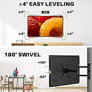 USX MOUNT Full Motion TV Monitor Wall Mount for Most 13-42 inch Flat Curved Screen TVs & Monitors Up to 55lbs, Single Stud TV Mount Bracket Articulating Arms Swivel Tilt Extension, Max VESA 200x200mm
