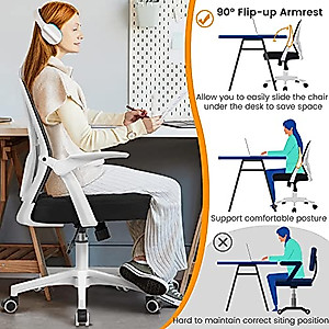 Topeakmart Office Chair Ergonomic Desk Chair with Adjustable Lumbar Support, Mid Back Mesh Computer Chair with Flip-up Armrests Task Chairs, Executive Chair for Home Office, White