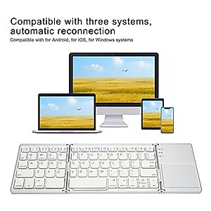 LMOLING Folding BT Keyboard, Wireless Portable Keyboard, 63 Keys Metal Ultra Thin Mini Folding Keyboard with Touchpad for Tablet Smartphones(Silver)