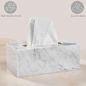 Tissue Box Cover Rectangle - Tissue Box Holder Rectangular - Compatible with Kleenex - Acrylic Marble Bathroom Accessories Decor