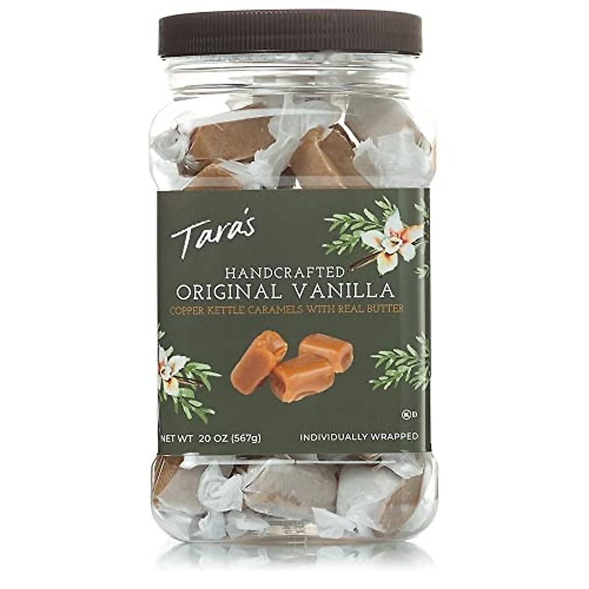 Taras All Natural Gourmet Original Vanilla Caramel: Small Batch, Creamy & Individually Wrapped - Original Vanilla, 20 Oz