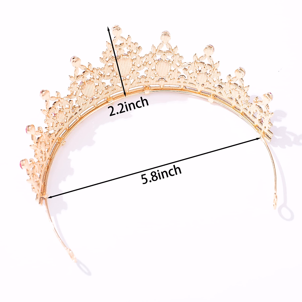 FORSEVEN Crystal Tiaras for Women, Wedding Tiaras and Crowns for Women Tiaras for Girls Birthday Party Princess Crown Hair Accessories Bride Rhinestone Headbands (Gold+Rose Red)