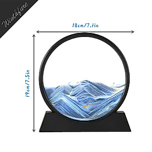Winthfure Moving Sand Art Picture-3D Deep Sea Sandscape in Round Glass Flowing Sand Frame, Large Desktop Sand Art Toys, Relaxing Home and Office Decorations (7", Blue)