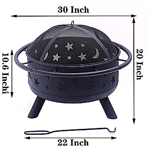 CGVOVOT Fire Pits for Outside,Fire Pit Wood Burning Round Star and Moon,Fireplace Poker,Spark Screen, for Outdoor Backyard Terrace Patio