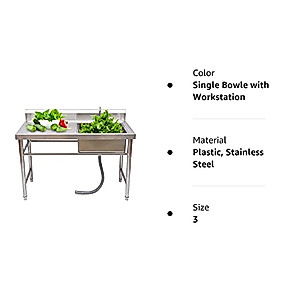 Commercial Stainless Steel Kitchen Sink w/Faucet -Commercial Untility Sink with Workstations Single Bowl with Left Drainboard (Restaurant, Kitchen, Laundry, Garage),1200x600mm(LxW)