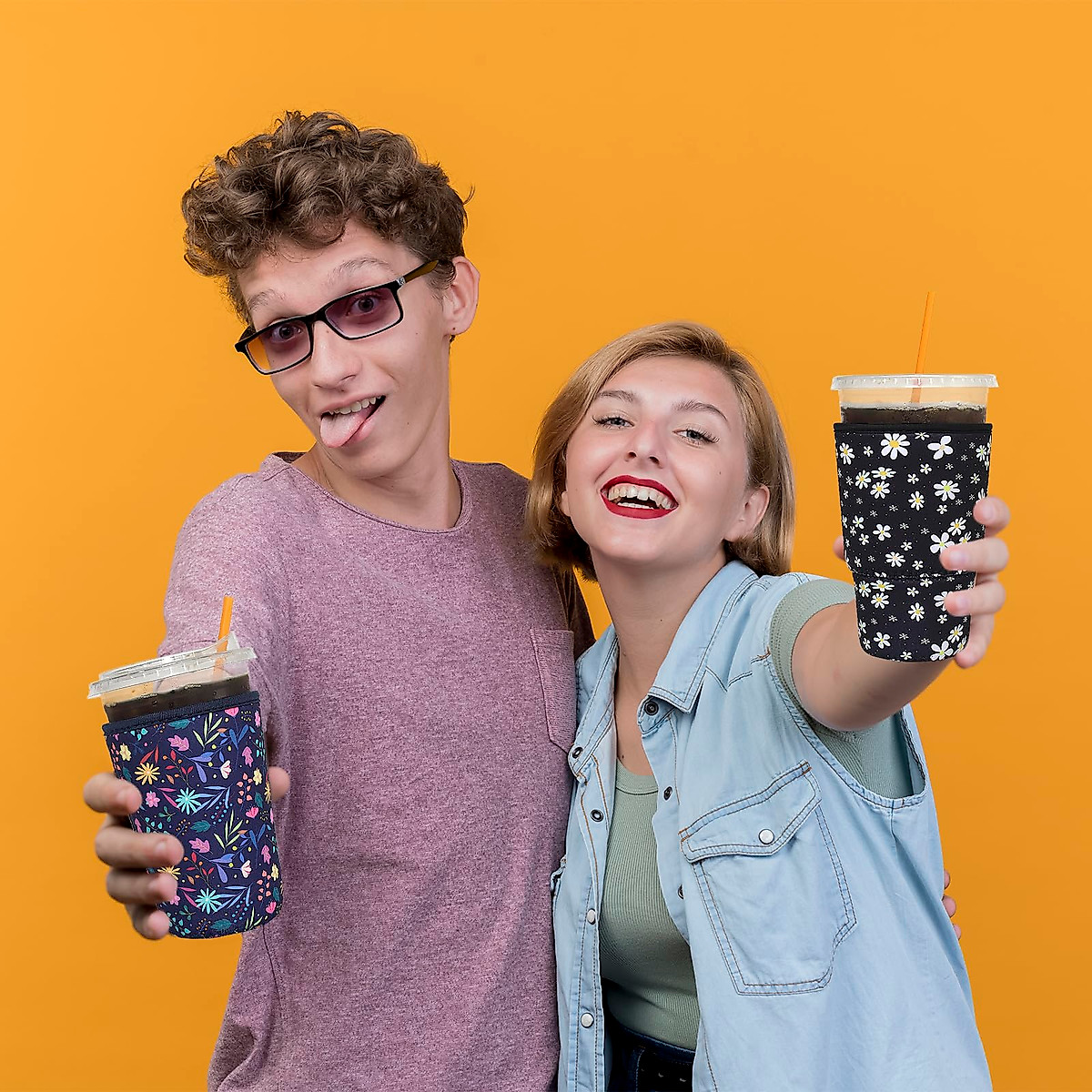 3 Pack Reusable Iced Coffee Sleeves - Xumbtvs Insulator Sleeve for Cold Beverages, Neoprene Cup Holder for Starbucks Coffee, Dunkin Coffee, More(Leopard print)