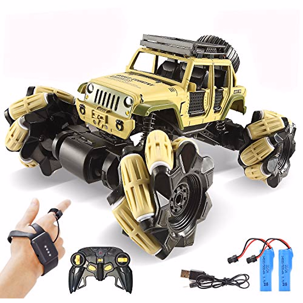 LOOZIX 1:16 Alloy Gesture Sensing Remote Control Car, Hand Controlled RC Car 360° Rotating 4WD 2.4Ghz RC Monster Trucks Stunt Vehicle Rechargeable Batteries for Kids