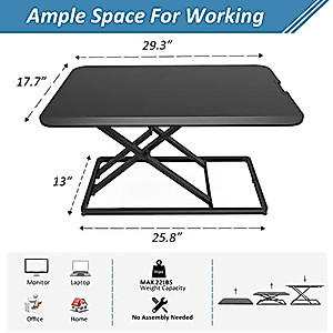 JYLH JOYSEEKER Compact Standing Desk Converter, 29.3 Inch Height Adjustable Preassembled Stand up Desktop Riser with Exclusive Handle for Laptop, Ultra Low Profile Design