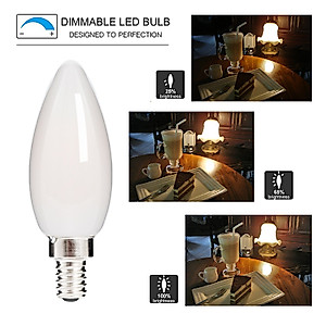 HOLA LED Candelabra Bulb, 40W Equivalent LED Chandelier Bulb, Dimmable LED Lamp Bulb E12 Base, Warm White 2700K LED Filament Bulb Milk White Glass, 4W 400 Lumens 360 Beam Angle, 6 Pack