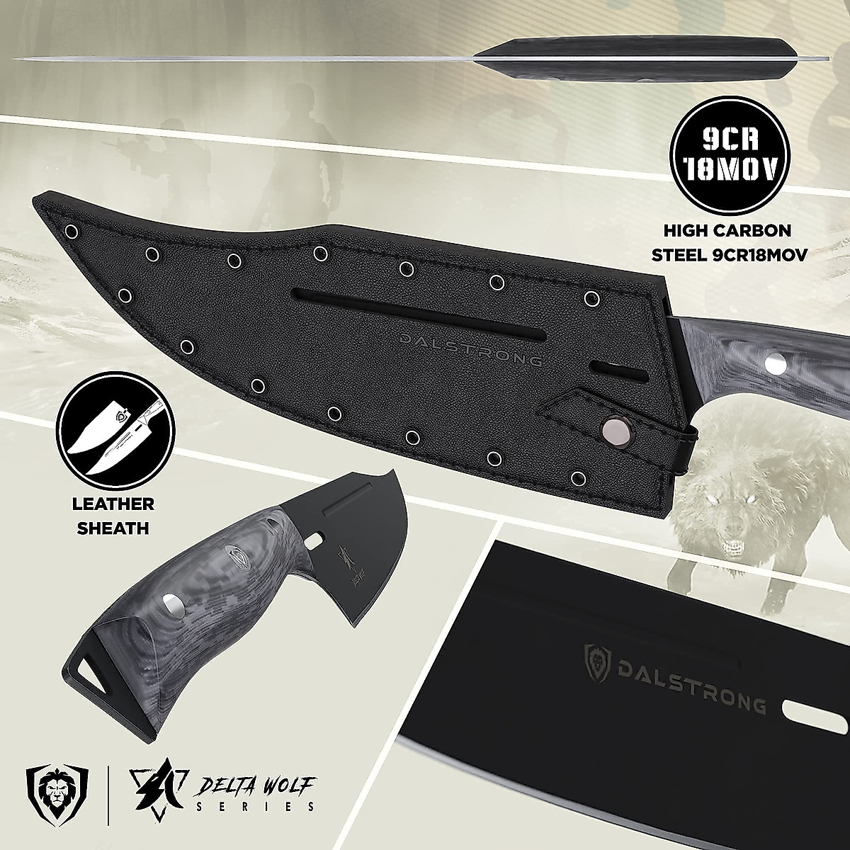 DALSTRONG Delta Wolf Series Chef Knife 8" Bundled with Delta Wolf Series Paring Knife 4" with PU Leather Sheath - Black Titanium Nitride Coating - G10 Camo Handle