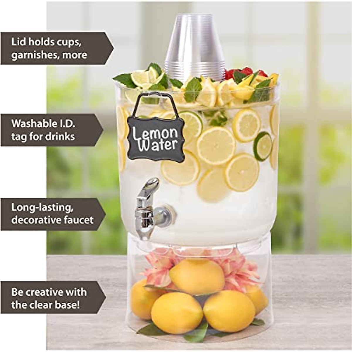 Buddeez Beverage Dispenser With Stand - (2 Count) Stackable 2 Gallon Tritan Clear Drink Dispenser, Large Party Drink Dispenser, Top Lid For Cups & Fruit, (Bonus Chalkboard ID Tag)