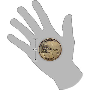 Footprints in The Sand Coin, Resting and Peace, Antique Gold Plated Christian Challenge Coin. During Your Times of Trial and Suffering, I Carried You. I Will Give You Rest, Matthew 11:28 Gift