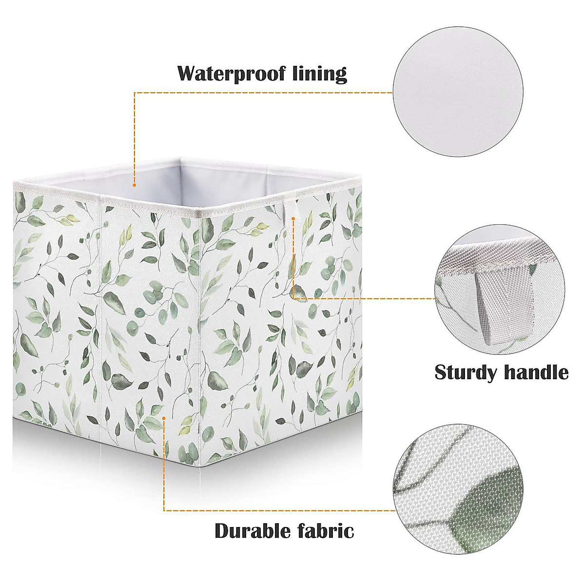 Kigai Green Leaves Cube Storage Bins - 11x11x11 in Large Foldable Cubes Organizer Storage Basket for Home Office, Nursery, Shelf, Closet