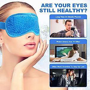 2Pack Cold Cooling Eye Mask, Reusable Gel Eye Mask Hot/Cold Therapy Gel Bead Eye Mask with Plush Backing for Headache/Puffiness/Migraine/Stress Relief/Skin Care/Dry Eyes(Blue)