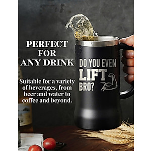 Onebttl Workout Gifts for Men, Gym Rat Exercise Lifting Gift, Funny Stainless Steel Beer Stein Tumbler, 24oz Beer Mug with Lid - Do You Even Lift