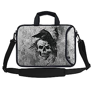 WIRESTER 15 inch Laptop Tablet Sleeve Shoulder Bag Carrying Case with Adjustable Strap Compatible with Asus Dell Lenovo HP Sony Acer - Gray Skull Raven