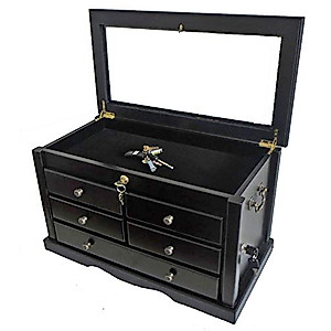 DisplayGifts Collector's Choice Solid Wood Knife Display Case Tool Storage Cabinet w/ 5 Drawer Gallery Quality Black