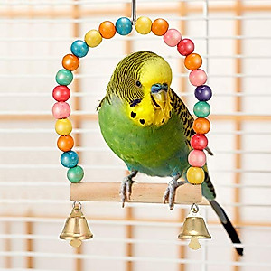 Frienda 4 Pieces Bird Training Toy Set Include Wooden Bird Block Puzzle Toy Parrot Training Basketball Colorful Stacking Rings Toy Birds Swing Perch for Parrots