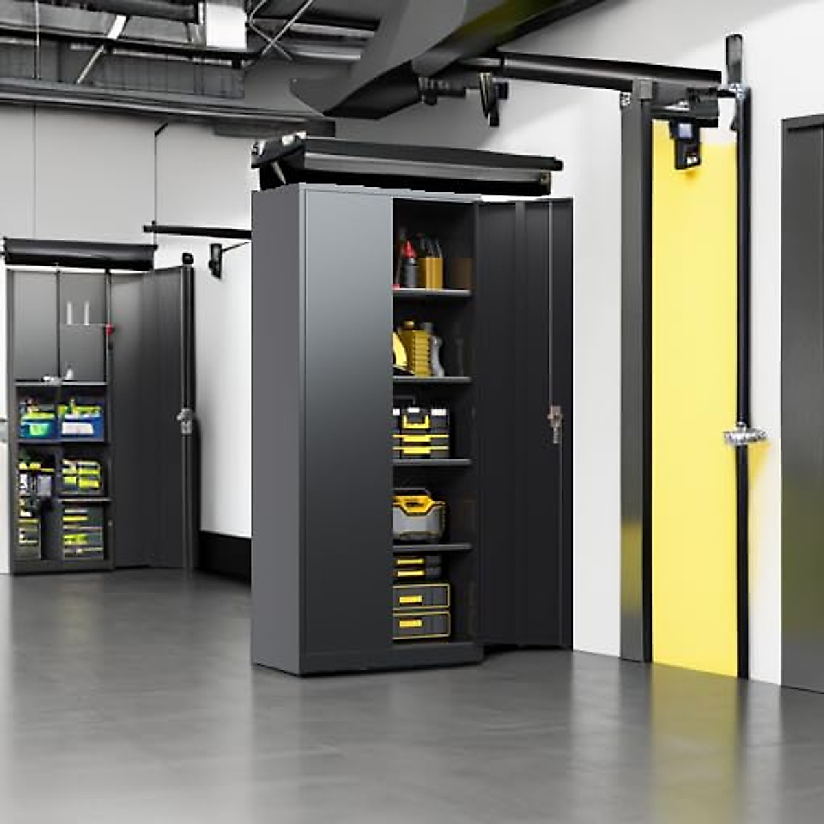 Metal Garage Cabinet,Storage Cabinet with 2 Doors and 4 Adjustable Shelves,71”Steel Lockable File Cabine,Tool Cabinets for Office,Home,Garage,Gym,School(Black) Assembly Required.