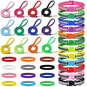 GGSTDDUP 36 Pcs Reflective Puppy Collar and Leash Set, Dog Collar and Leash Adjustable Puppy Collars Quick Release Clip Buckle Dog Collar for Small Medium Dogs Walking Training