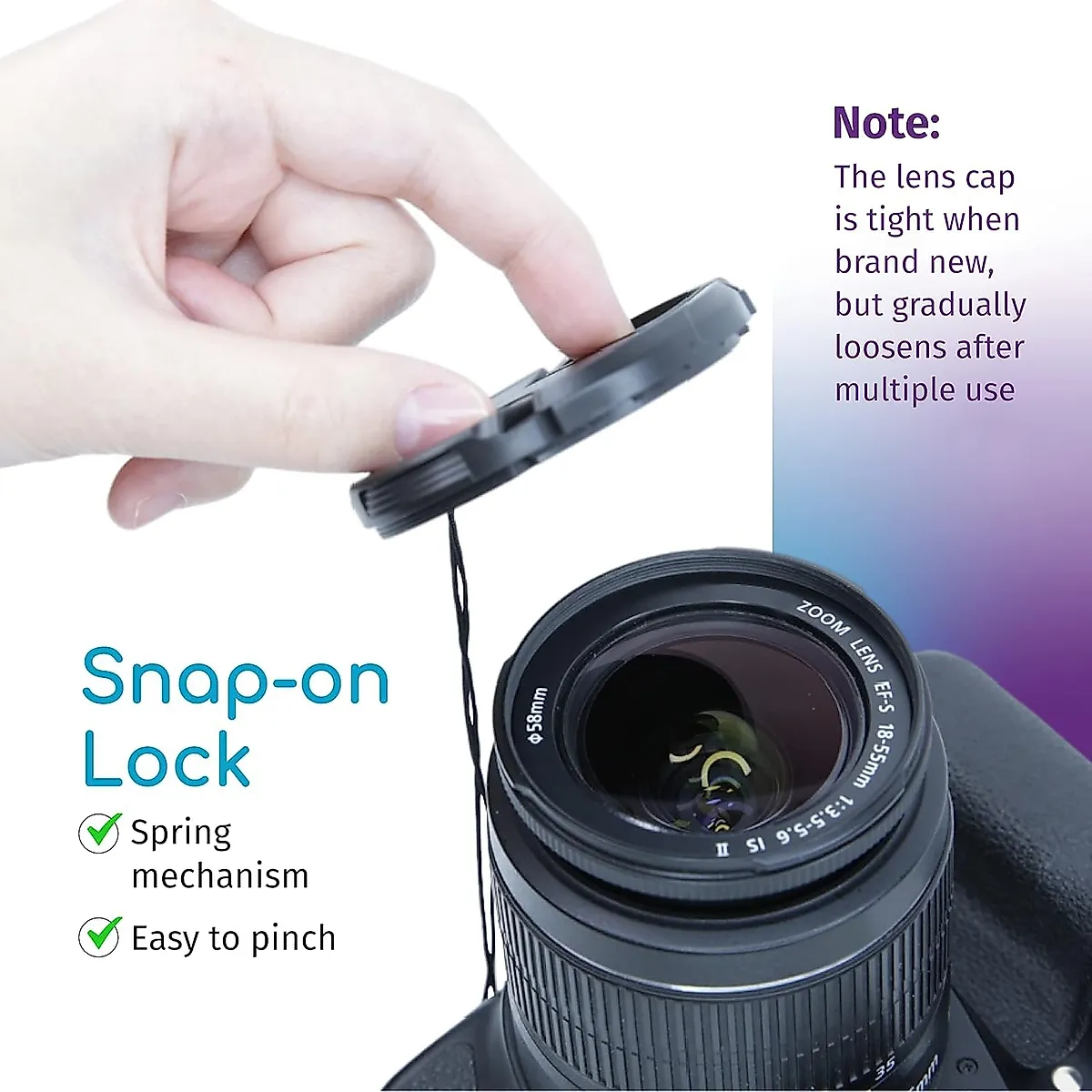 CamDesign 72MM Snap-On Front Lens Cap/Cover for Canon, Nikon, Sony, Pentax All DSLR Lenses