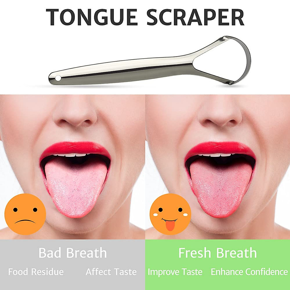 Stainless Steel Tongue scraper for Adults and Kids, Fights Bad Breath, 2 Pack Tongue Cleaner with Travel Case, Great for Oral Care, Non-Synthetic Metal Handle, Easy to Clean