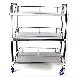 3-Shelf Utility Stainless Steel Cart ,Collapsible Kitchen Cart,Foldable Metal Rolling Cart,Lab Rolling Cart, Metal Storage Organizer Mobile Utility Cart