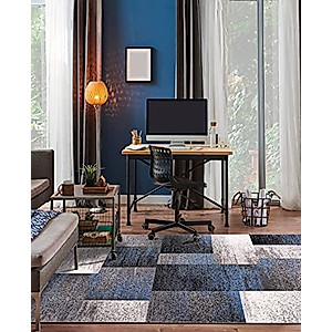 Rugshop Modern Distressed Boxes Area Rug 5' x 7' Blue