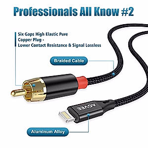 AGVEE 6.6ft [MFi Certified] Lightning to RCA Cable Audio Y Cord Adapter Converter for iPhone 14 13 12 11 XS XR X 8 7 iPad iPod to Car, Home Stereo Speaker Headphone, Amplifiers, HDTV, Black