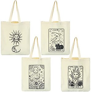 Sadnyy 4 Pieces Moon Canvas Tote Bags Modern Aesthetic Tote Bags Cute Tote Bags Vintage Women's Canvas Grocery Shopping Bags with Handles for Women Teacher Gift Graduation Gifts